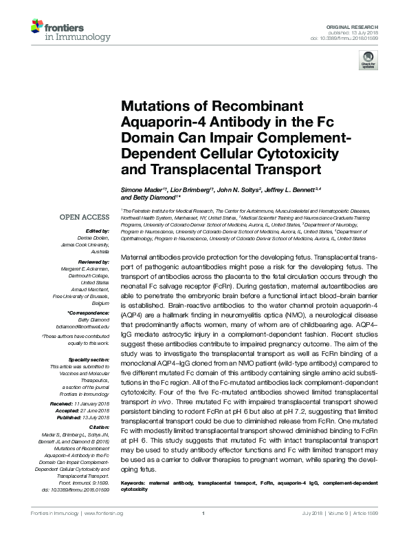 (PDF) Mutations of Recombinant Aquaporin-4 Antibody in the Fc Domain ...