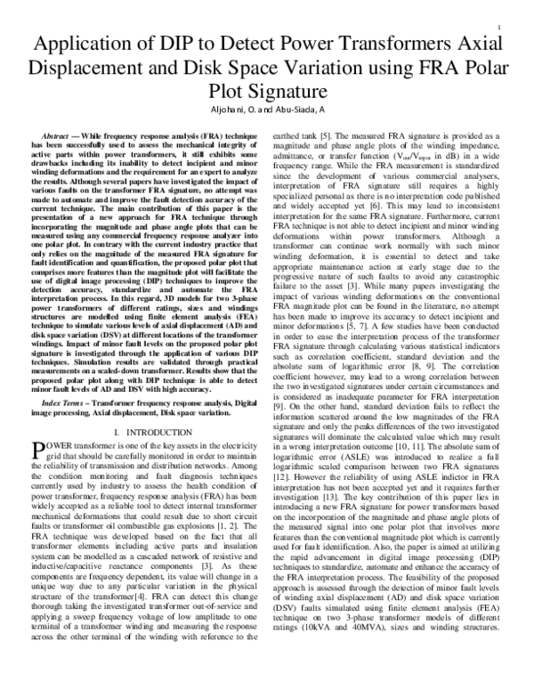 (PDF) Application of DIP to Detect Power Transformers Axial Displacement and Disk Space ...