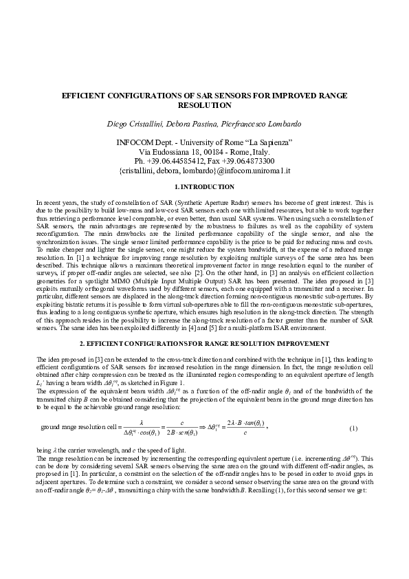 (PDF) Efficient Configurations of SAR Sensors for Improved Range Resolution