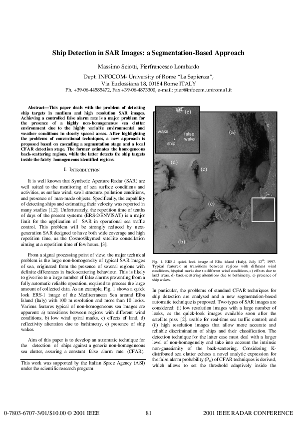 (PDF) Ship detection in SAR images: a segmentation-based approach