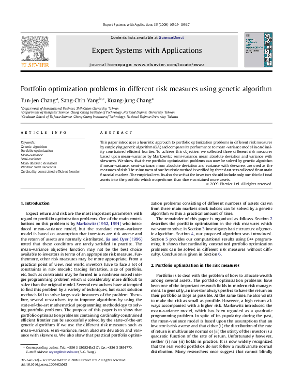 Pdf Portfolio Optimization Problems In Different Risk Measures Using Genetic Algorithm
