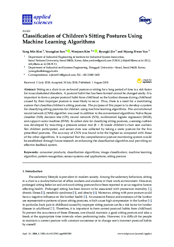 (PDF) Classification of Children’s Sitting Postures Using Machine Learning Algorithms