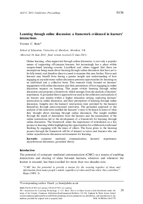 (PDF) Learning through online discussion: a framework evidenced in ...
