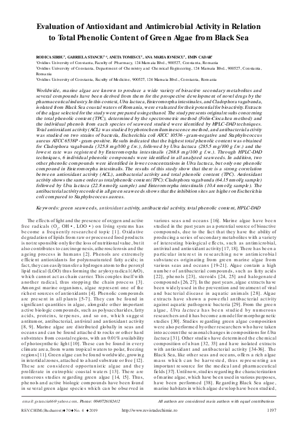 (PDF) Evaluation of Antioxidant and Antimicrobial Activity in Relation to Total Phenolic Content ...
