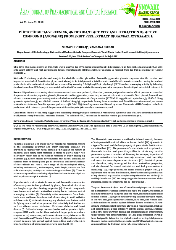 (PDF) Phytochemical Screening, Antioxidant Activity and Extraction of ...