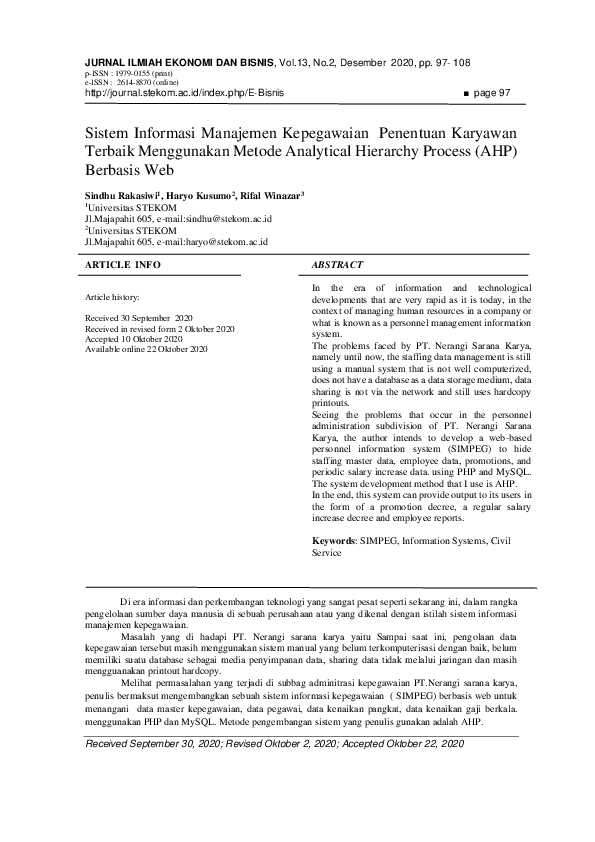 (PDF) Sistem Informasi Manajemen Kepegawaian Penentuan Karyawan Terbaik Menggunakan Metode ...