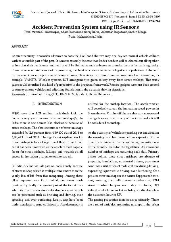 (PDF) Accident Prevention System using IR Sensors