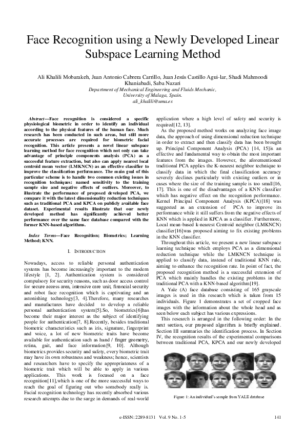 (PDF) Face Recognition using a Newly Developed Linear Subspace Learning Method