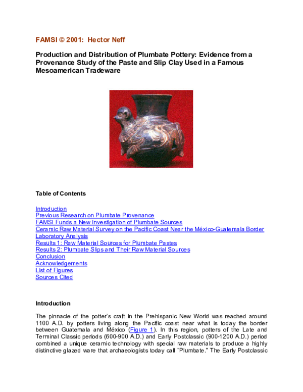 (PDF) Production and Distribution of Plumbate Pottery : Evidence from a ...