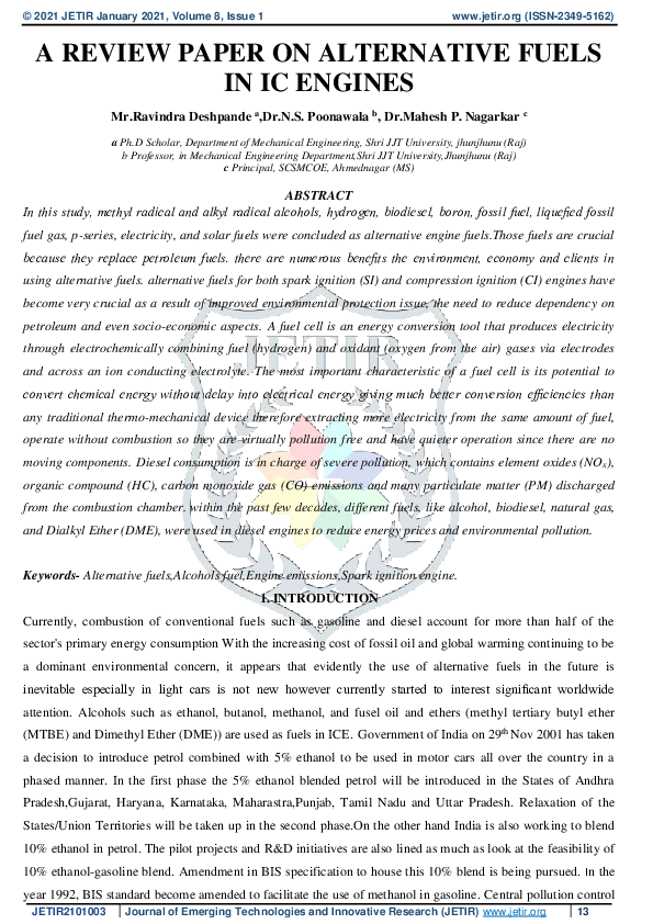 (PDF) A Review Paper on Alternative Fuels in Ic Engines