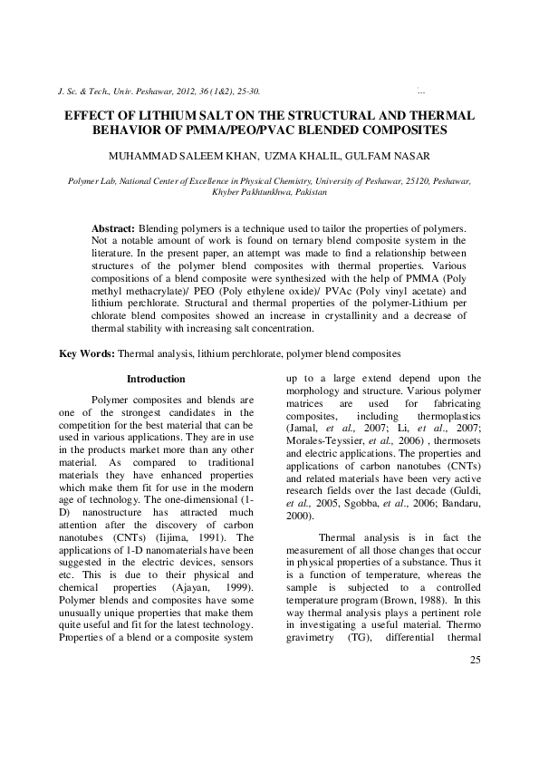 (PDF) Effect of Lithium Salt on the Structural and Thermal Behavior of Pmma/Peo/Pvac Blended ...