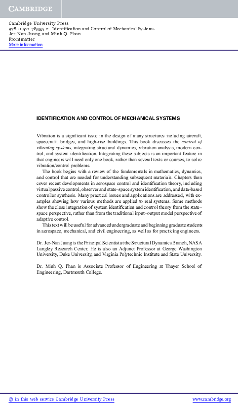 (PDF) Identification and Control of Mechanical Systems