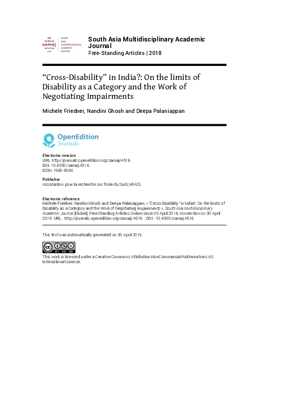 (PDF) “Cross-Disability” in India?: On the limits of Disability as a ...