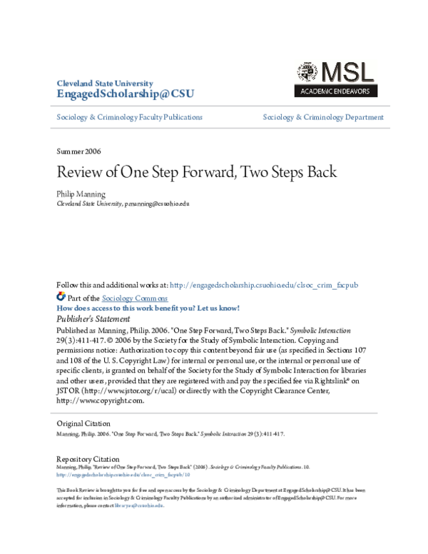 (PDF) Review of One Step Forward, Two Steps Back
