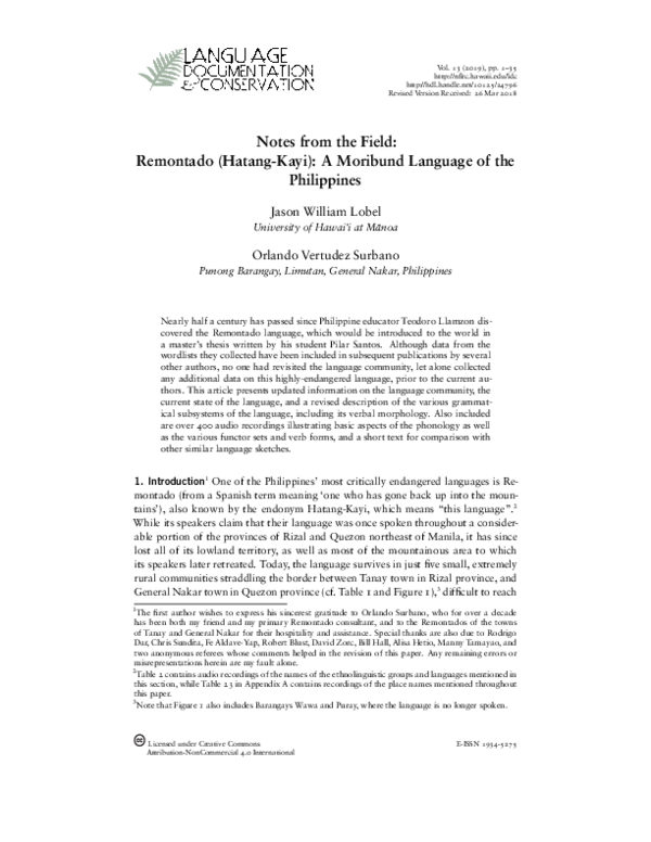 (PDF) Notes from the Field: Remontado (Hatang-Kayi): A Moribund ...