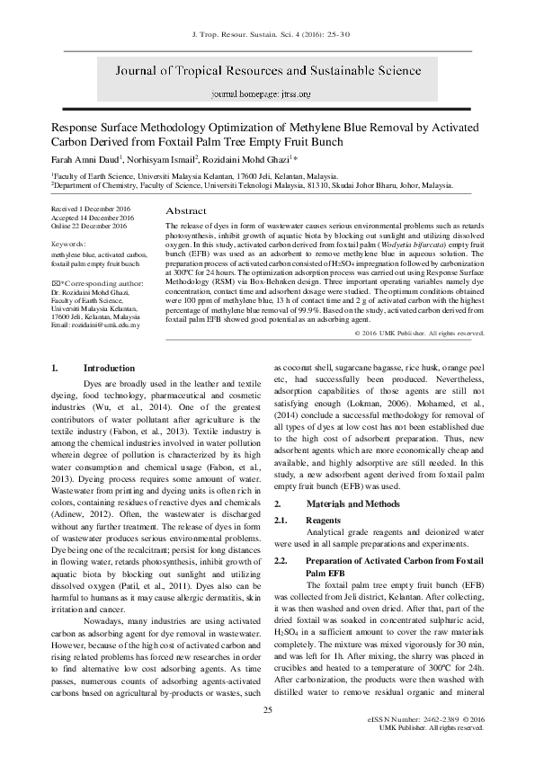 (PDF) Response Surface Methodology Optimization of Methylene Blue Removal by Activated Carbon ...
