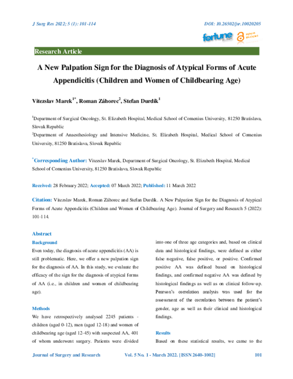 (PDF) A New Palpation Sign for the Diagnosis of Atypical Forms of Acute ...