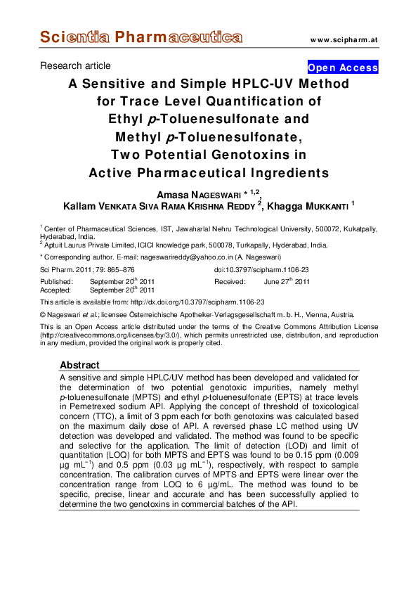 (PDF) A Sensitive and Simple HPLC-UV Method for Trace Level Quantification of Ethyl p ...