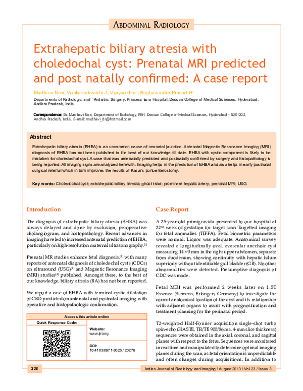 (PDF) Extrahepatic biliary atresia with choledochal cyst: Prenatal MRI ...