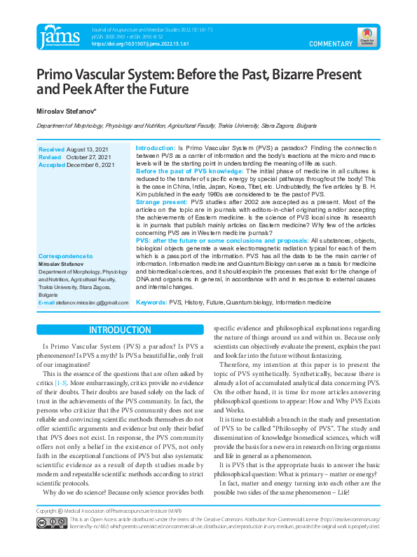 (PDF) Primo Vascular System: Before the Past, Bizarre Present and Peek ...