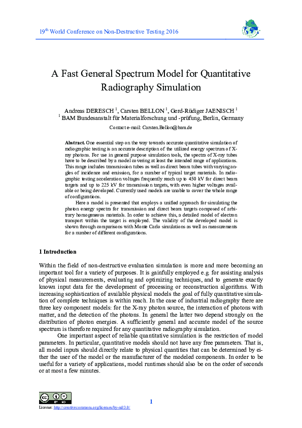 (PDF) A fast general spectrum model for quantitative radiography simulation