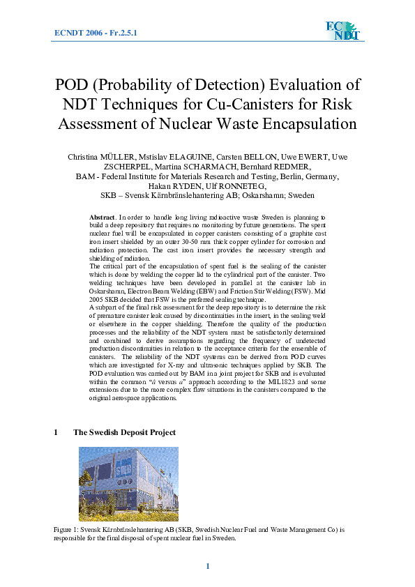 (PDF) POD (Probability of Detection) Evaluation of NDT Techniques for ...