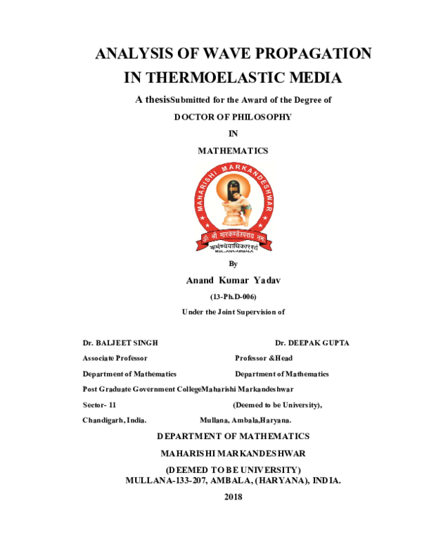 (PDF) Analysis of wave propagation in thermoelastic media | Anand Kumar Yadav - Academia.edu
