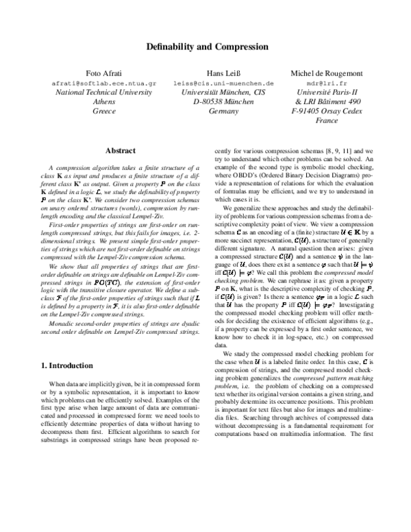 (PDF) Definability and Compression