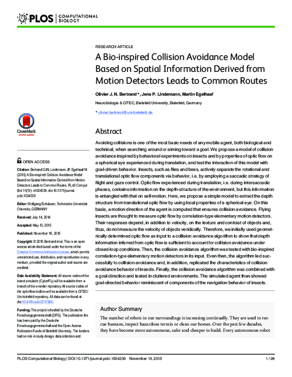 (PDF) A Bio-inspired Collision Avoidance Model Based on Spatial Information Derived from Motion ...