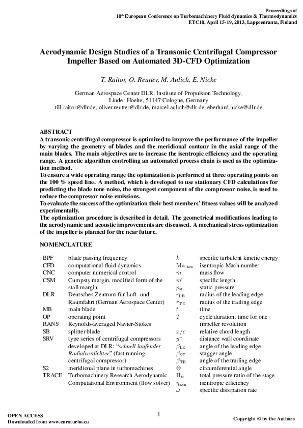 (PDF) Aerodynamic Design Studies of a Transonic Centrifugal Compressor Impeller Based on ...
