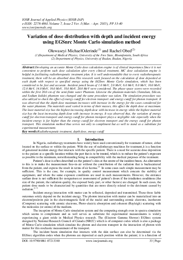 Pdf Variation Of Dose Distribution With Depth And Incident Energy