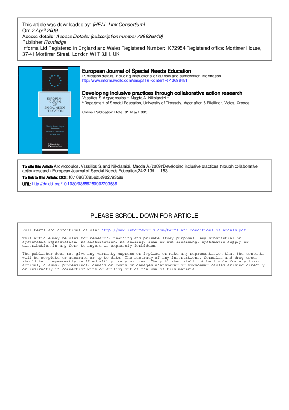 (PDF) Developing inclusive practices through collaborative action research