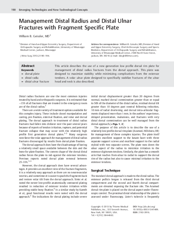 (PDF) Management distal radius and distal ulnar fractures with fragment ...