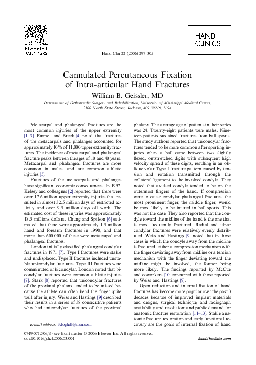 (PDF) Cannulated Percutaneous Fixation of Intra-articular Hand Fractures