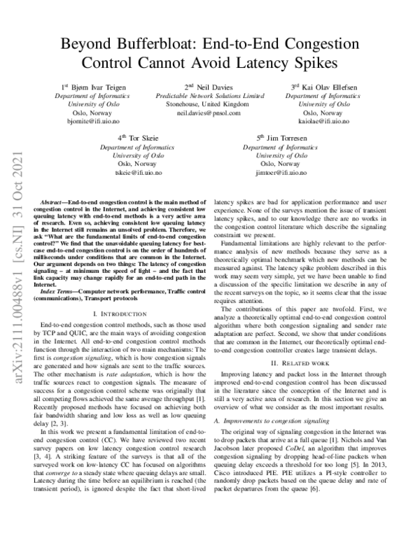 (PDF) Beyond Bufferbloat: End-to-End Congestion Control Cannot Avoid Latency Spikes