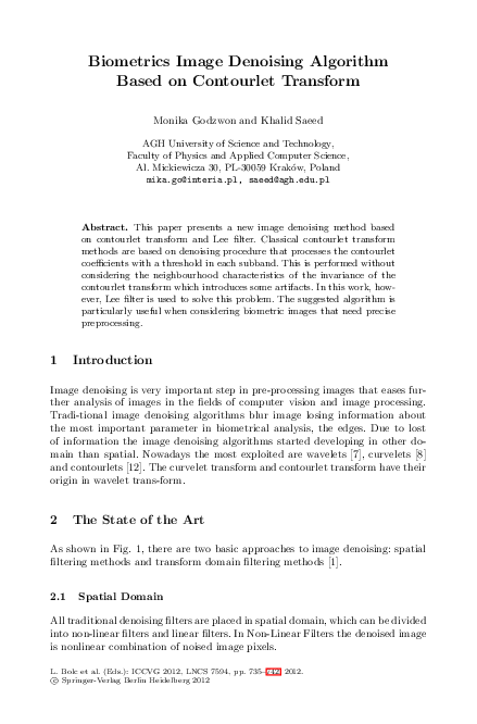 Pdf Biometrics Image Denoising Algorithm Based On Contourlet Transform