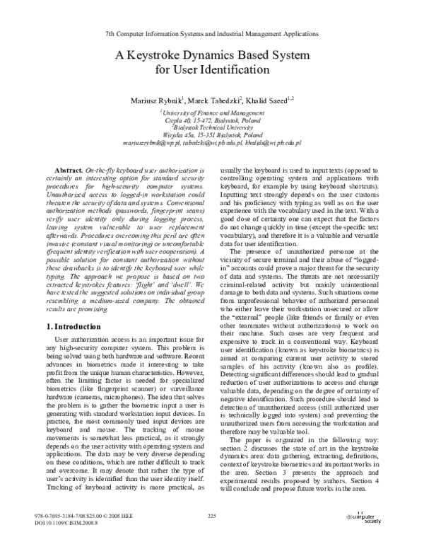 (PDF) A Keystroke Dynamics Based System for User Identification (PDF) A Keystroke Dynamics Based System for User Identification