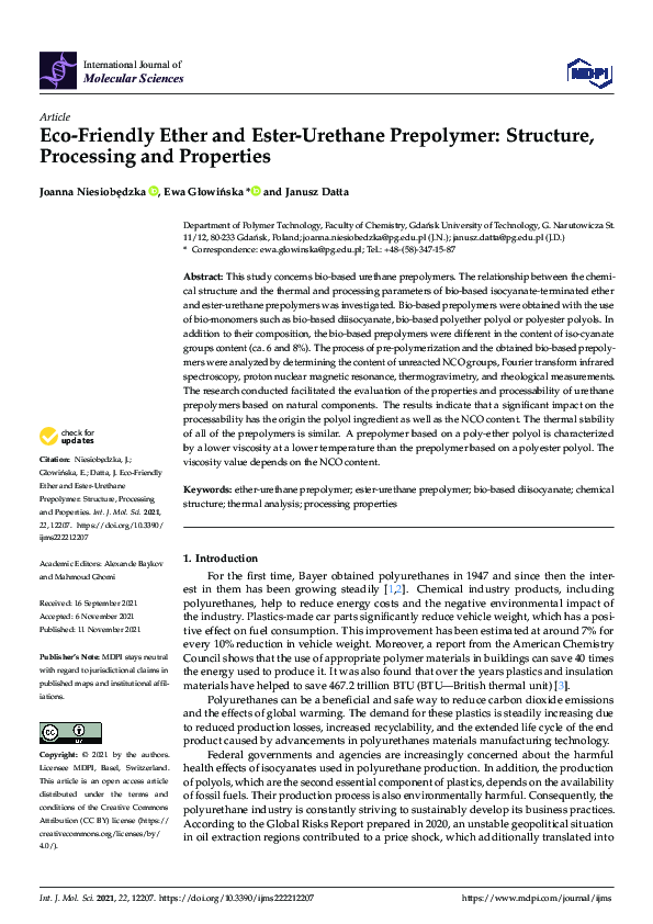 (PDF) Eco-Friendly Ether and Ester-Urethane Prepolymer: Structure ...