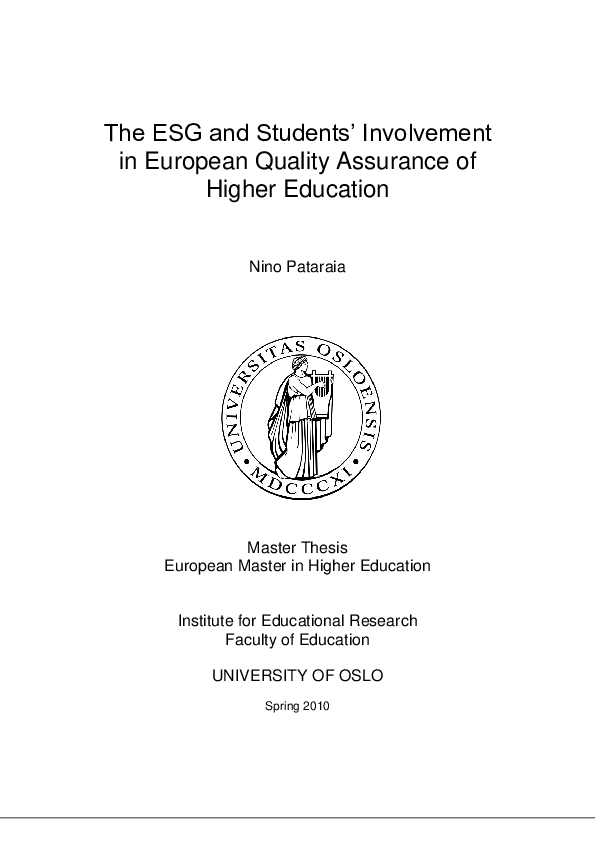 (PDF) The ESG and students' involvement in European quality assurance ...