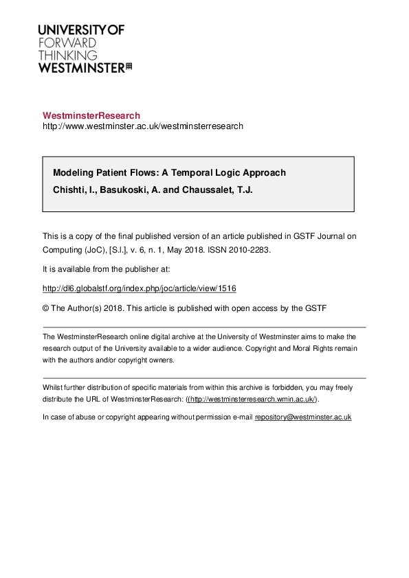 (PDF) Modeling Patient Flows: A Temporal Logic Approach | Thierry Chaussalet - Academia.edu