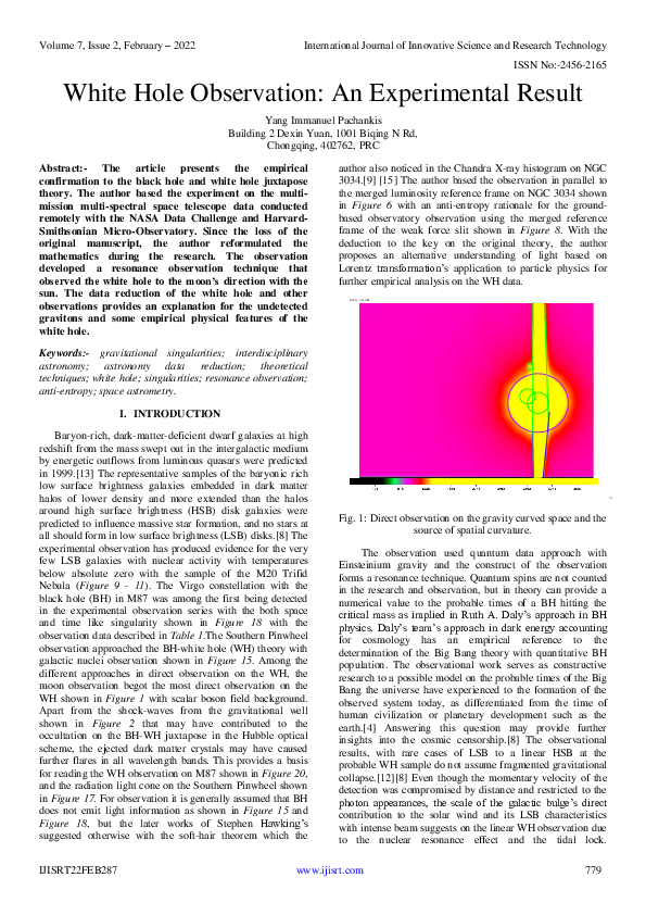 (PDF) White Hole Observation: An Experimental Result