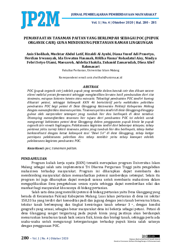 (PDF) Pemanfaatan Tanaman Paitan yang Berlimpah Sebagai POC (Pupuk ...