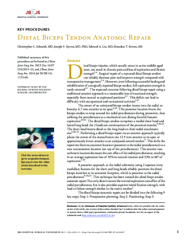 (PDF) Distal Biceps Tendon Anatomic Repair