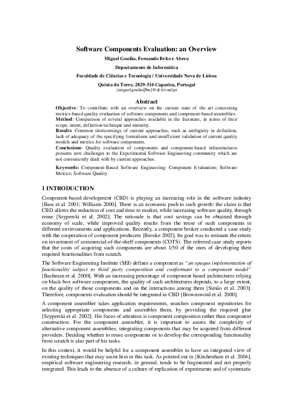(PDF) Software components evaluation: an overview
