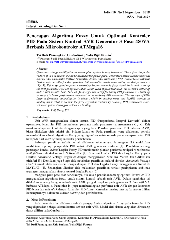 (PDF) Penerapan Algoritma Fuzzy Untuk Optimasi Kontroler PID Pada Sistem Kontrol AVR Generator 3 ...