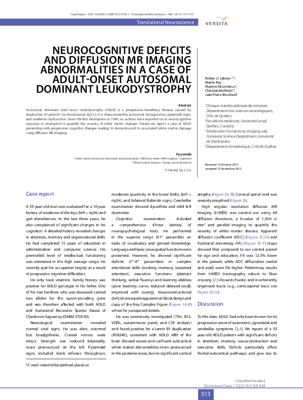 (PDF) Neurocognitive deficits and diffusion MR imaging abnormalities in ...
