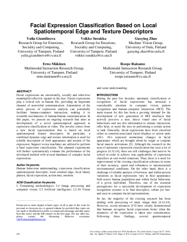 Pdf Facial Expression Classification Based On Local Spatiotemporal Edge And Texture Descriptors
