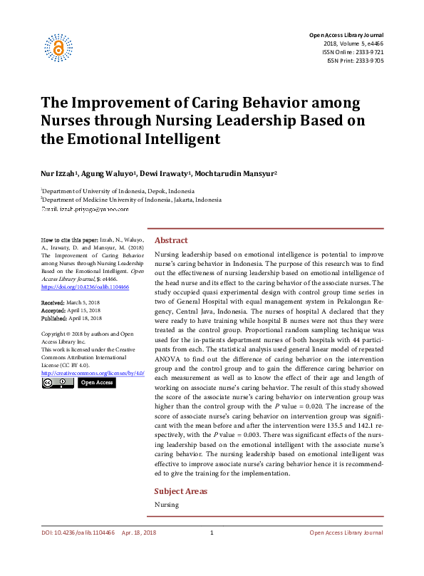 (PDF) The Improvement of Caring Behavior among Nurses through Nursing ...