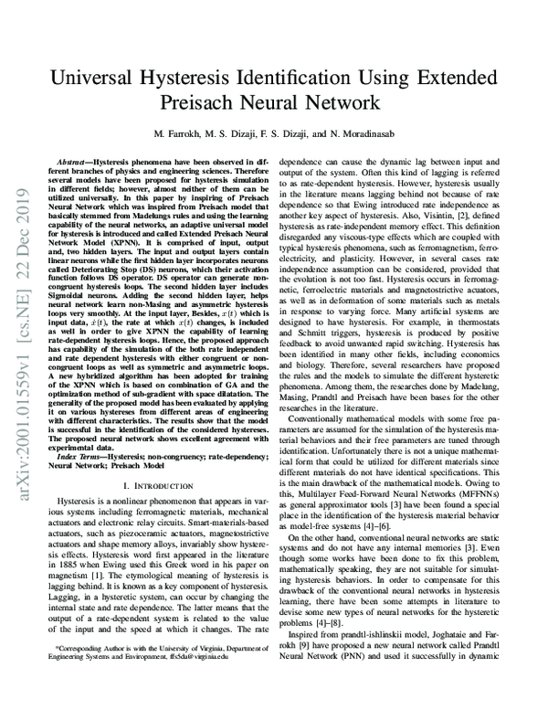 (PDF) Universal Hysteresis Identification Using Extended Preisach Neural Network