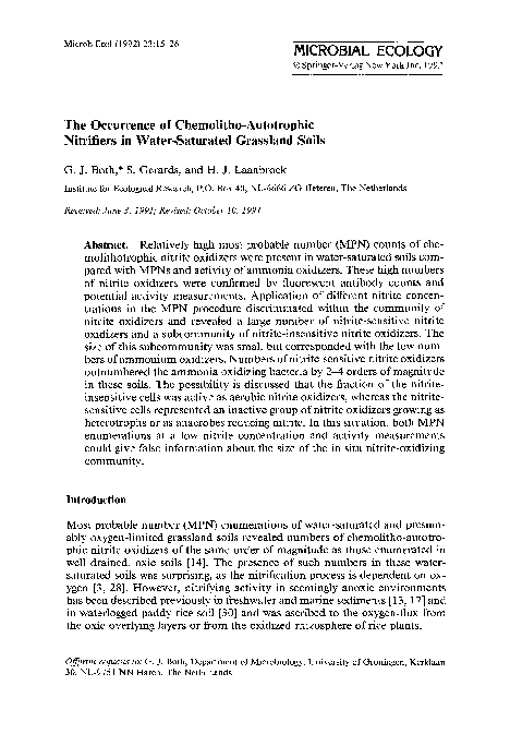(PDF) The occurrence of chemolitho-autotrophic nitrifiers in water ...